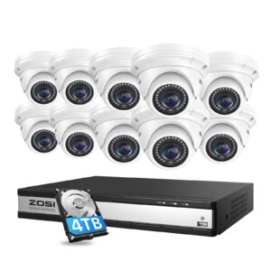 ZOSI 16CH 4K POE Security Camera System,H.265+ 16 Channel 8MP CCTV NVR with 4TB HDD for 24/7 Recording,10 x Wired 5MP PoE IP Cameras Outdoor Indoor,80ft Night Vision,Motion Alerts,Remote Access