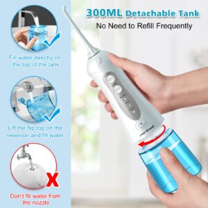 Water Flosser Cordless Teeth Cleaner, Professional Wate Flosser Oral Care for Braces Bridges Care IPX7 Waterproof Dental Flosser with 4 Interchangeable Jet Tips, Detachable Water Tank for Home Travel