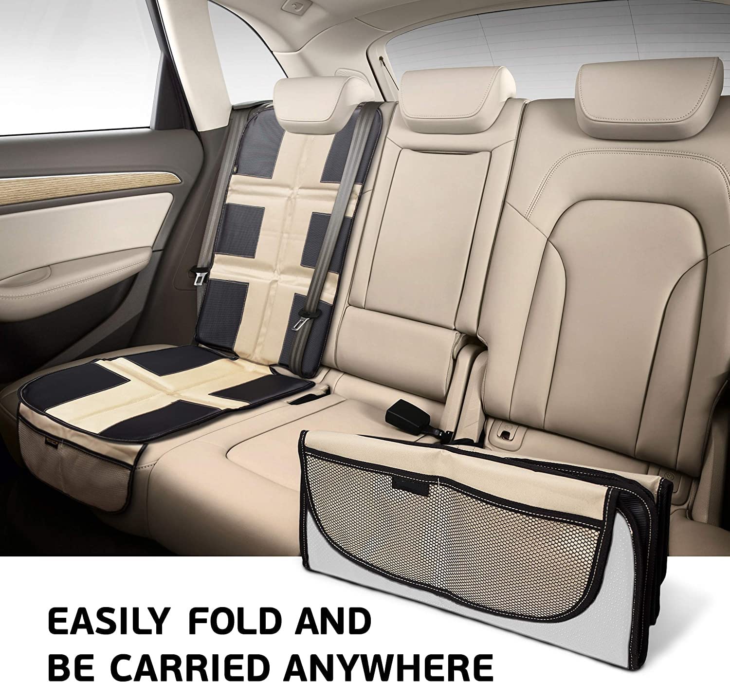 Kaiphy Car Seat Protector - Thick Padding - Durable, Waterproof Fabric, Leather Reinforced Corners (Beige, XL)