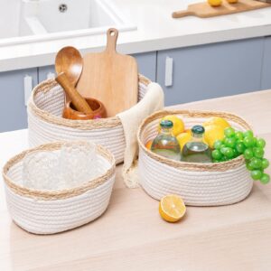 3-Pack Rope Woven Storage Baskets - Home Organizing Bins and Toy Organizer, Durable Nursery Baskets Organizer Bins,Cotton with Corn Skin Design