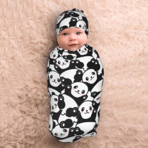 Panda Baby Stuff Newborn Swaddle Blankets Cute Baby Wrap Blanket Soft with Beanie Hat Sets Gifts for Infant Boy Girl