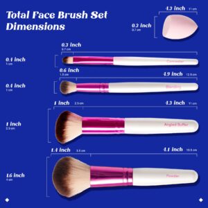 Ruby Kisses Makeup Brushes Travel Size Complexion Brush Set, Powder, Angled Buffer, Blending, Concealer Brush and Blending Sponge, Travel Friendly 5 PCS Set