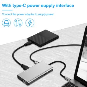 GIFZES USB Hub 3.0, USB C Adapter and 11-in-1 Docking Station, 11-in-1 USB C Hub Universal Type-C Adapter Dongle Mini Docking Station with 4 USB Ports SD/TF Card Reader VGA for MacBook Type-C Laptops