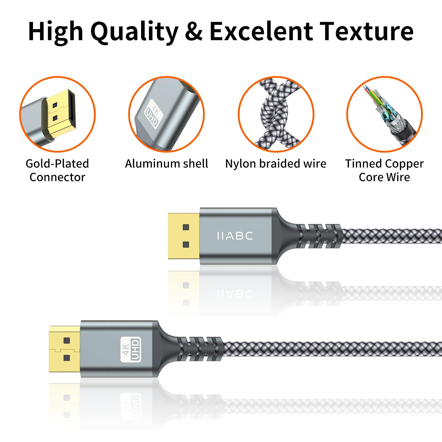 IIABC DisplayPort to DisplayPort Cable 4K DP 1.2 Cable Nylon Braided (2K@165Hz, 2K@144Hz),Ultra High Speed DP to DP Cable 3.3FT Compatible with Laptop PC TV Gaming Monitor