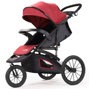 baby jogging stroller for toddler kids compact single city jogger strollers all terrain jog 3 wheels pushchair expedition with parent console (red)