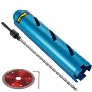 vevor core drill bit, 2.5" / 63.5 mm diameter 5/8"-11 threaded, 9.5" / 241.3mm depth diamond dry coring bore tool with a pilot bit & 4.5" blade, masonry hole saw bits for hard concrete brick and block