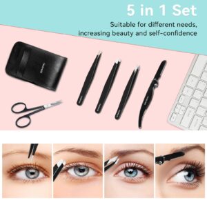 FACEMADE Tweezers Set with Scissors and Eyebrow Razor, Eyebrow Tweezers for Women and Men, Professional Stainless Steel Tweezers for Facial Hair Removal