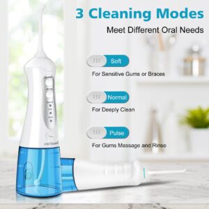 Water Flosser Cordless Teeth Cleaner, Professional Wate Flosser Oral Care for Braces Bridges Care IPX7 Waterproof Dental Flosser with 4 Interchangeable Jet Tips, Detachable Water Tank for Home Travel