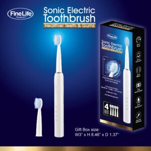 FineLife Products 3 Modes Sonic Power Electric Toothbrush for Healthier Teeth and Gums - USB Rechargeable - 19000 Rotation Per Minute with 4 Bonus Brush Heads, Oral Care Whitening - White