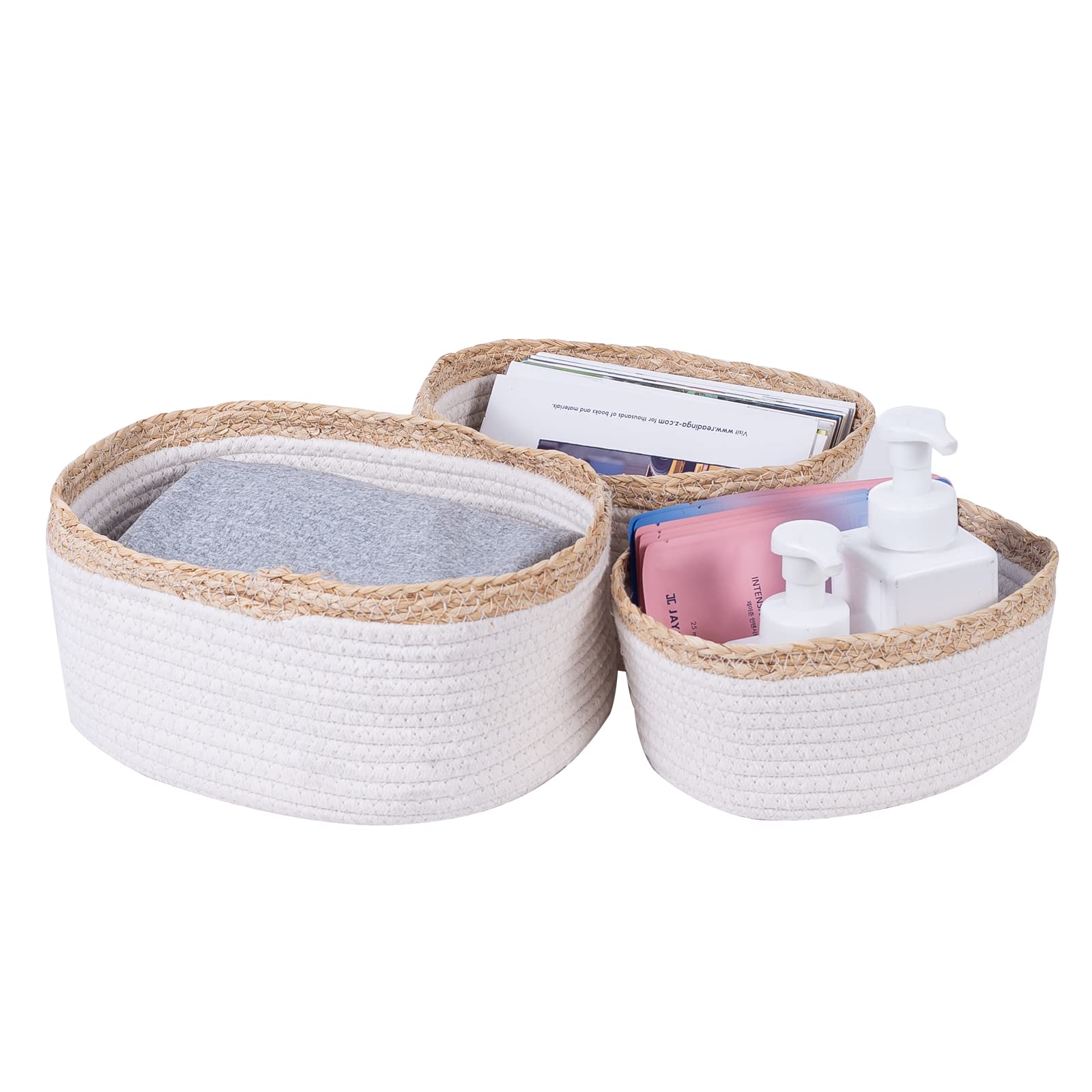 3-Pack Rope Woven Storage Baskets - Home Organizing Bins and Toy Organizer, Durable Nursery Baskets Organizer Bins,Cotton with Corn Skin Design