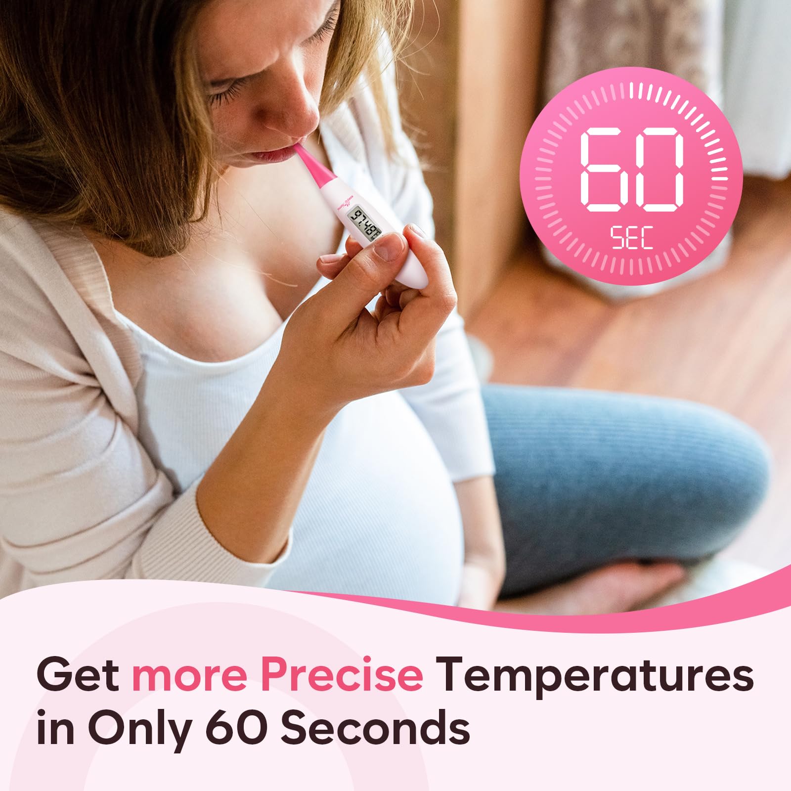 Easy@Home Basal Body Thermometer: BBT for Fertility Prediction with Memory Recall - Accurate Digital Basal Thermometer for Temperature Monitoring with Premom App - EBT-018 (Pink)