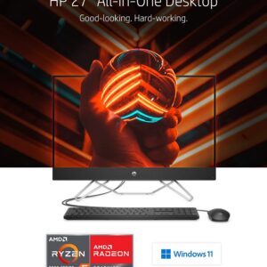 HP 2022 Newest 27 inch FHD All-in-One Computer, AMD Ryzen 5 5500U(Beat i5-1135G7, up to 4.0 GHz), 16GB RAM, 1TB PCIe SSD+1TB HDD, Webcam, Ethernet, WiFi, Speakers, HDMI, Win11, w/Keyboard+Mouse