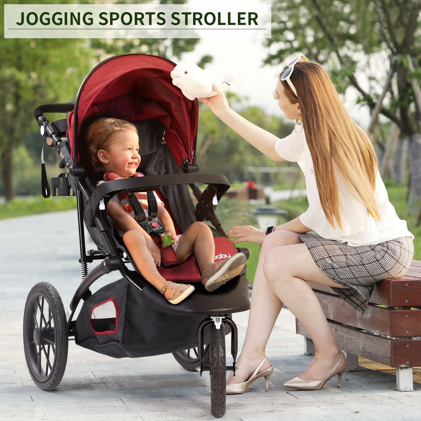 Baby Jogging Stroller for Toddler Kids Compact Single City Jogger Strollers All Terrain Jog 3 Wheels Pushchair Expedition with Parent Console (Red)