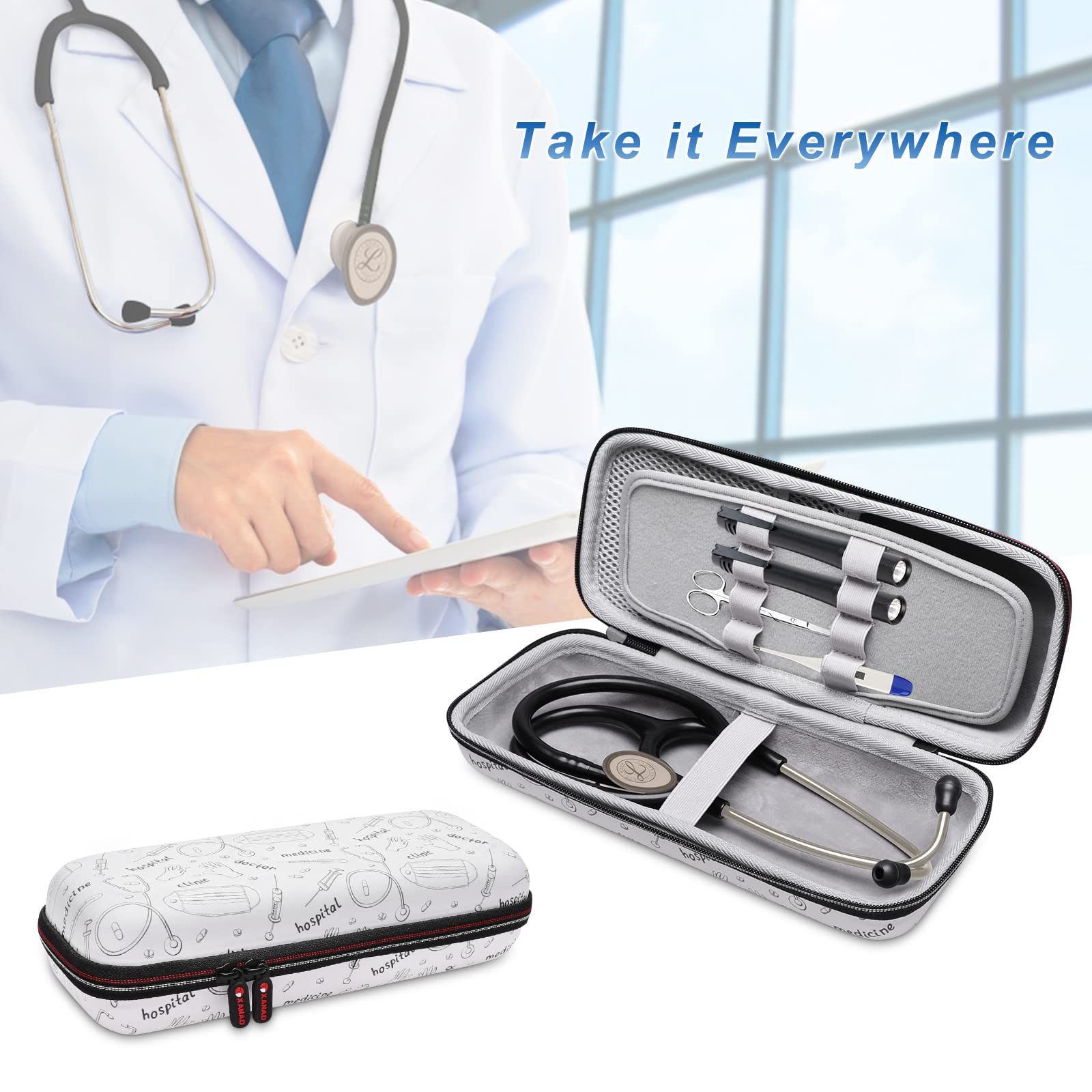 XANAD Stethoscope Case fits 3M Littmann Classic III/Lightweight II S.E. / Cardiology IV Diagnostic/MDF Acoustica Deluxe Stethoscopes and More