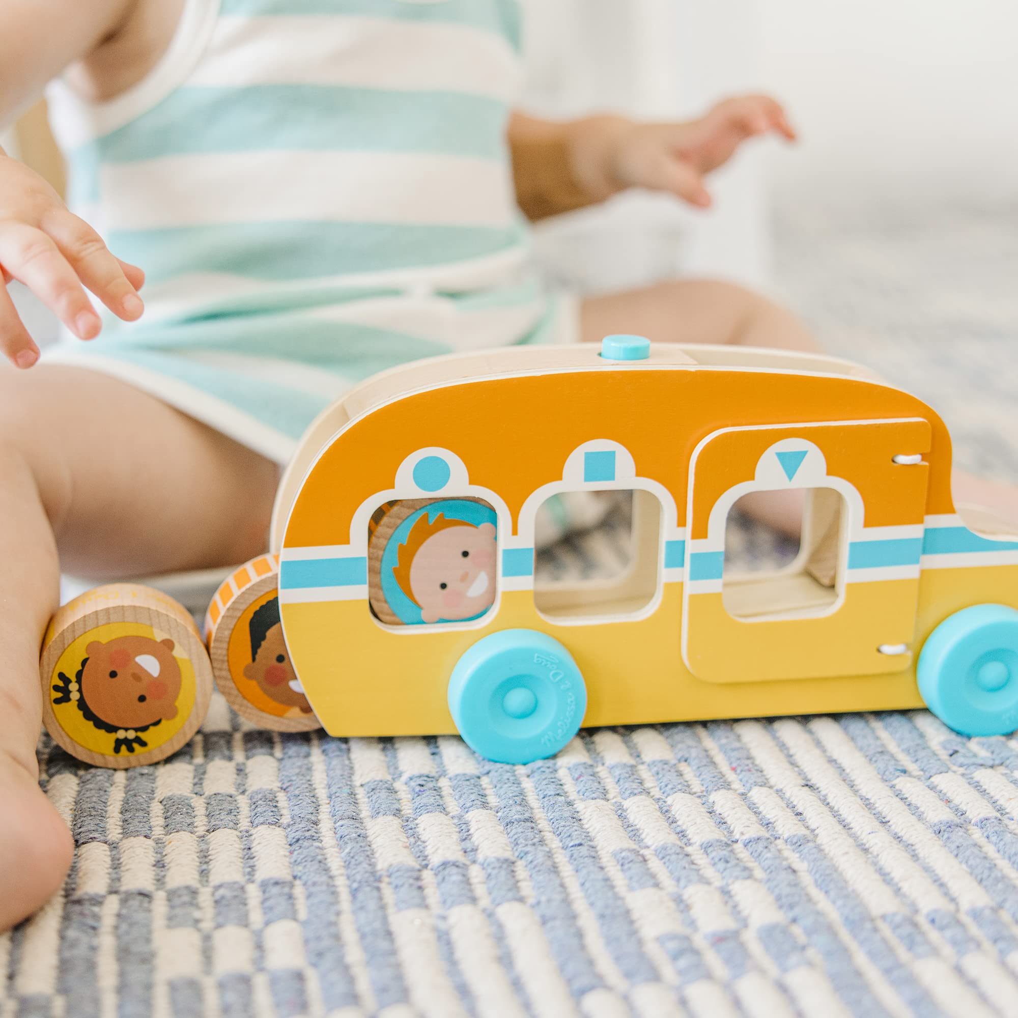 Melissa & Doug GO Tots Wooden Roll & Ride Bus with 3 Disks - FSC Certified