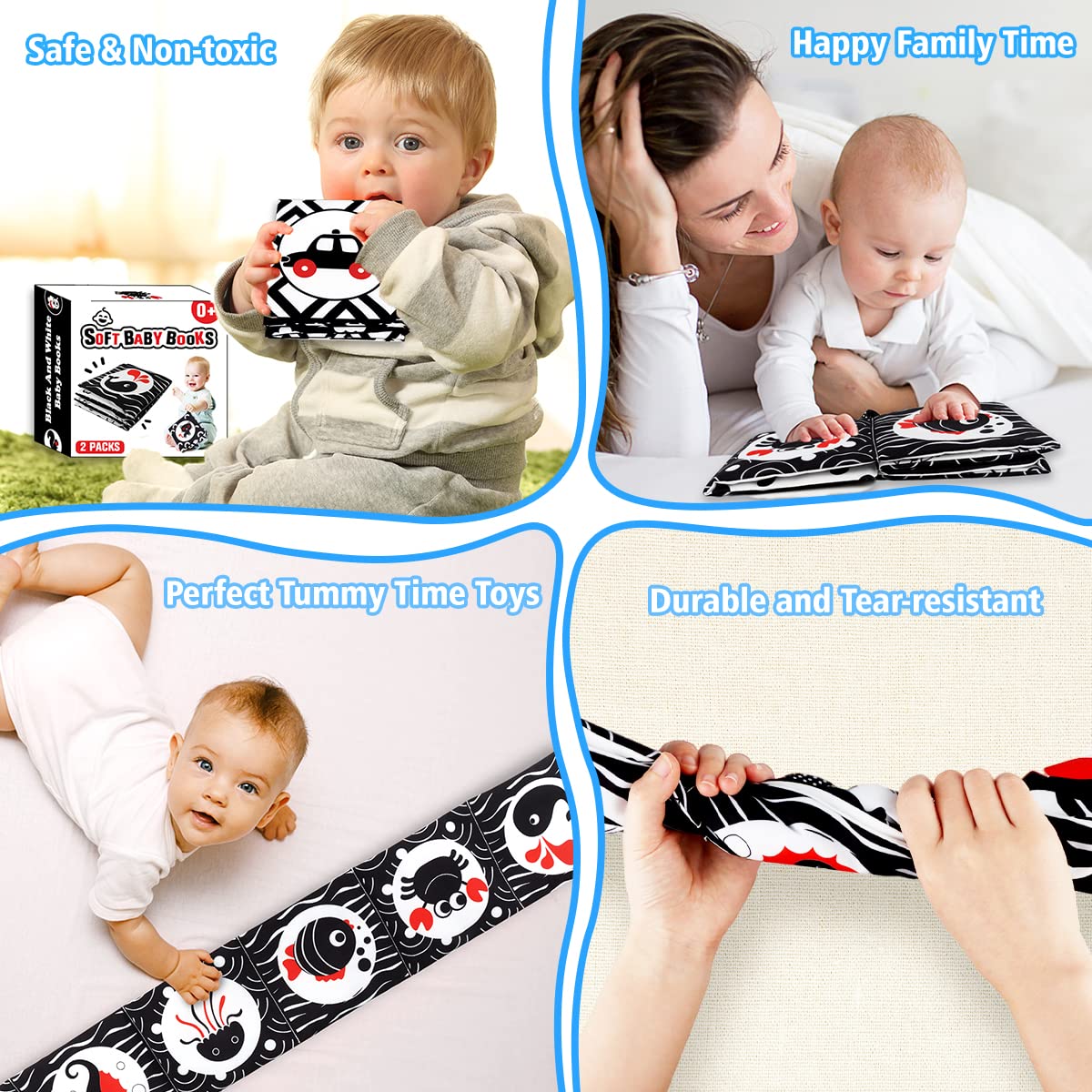 Baby Toys 0-6 Months - Montessori Sensory Toys for Babies 0 3-6 9 Months - 2 Packs Black and White High Contrast Soft Book for Early Learning - Tummy Time Infant Newborn Toys Boys Girls Baby Gifts