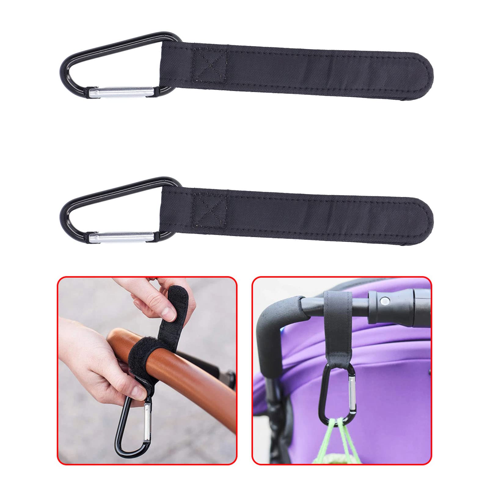 Stroller Hooks,2pcs Multipurpose Baby Stroller Hooks Soft Nylon+Metal 5kg Load Bearing Metal Hooks Black for Hanging Diaper Bags for Bicycles,Wheelchairs