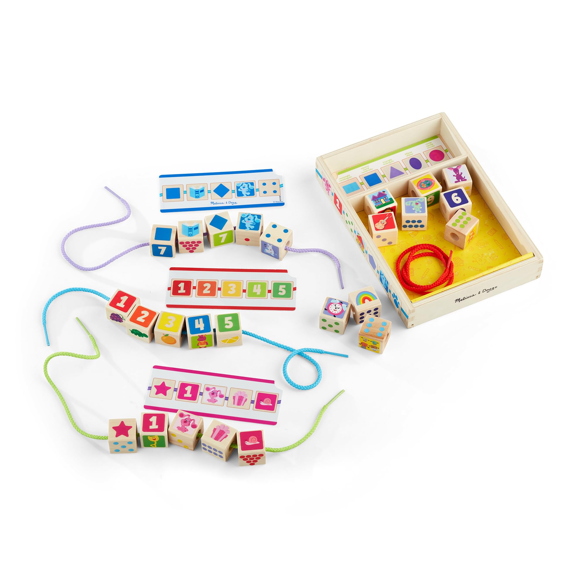 Melissa & Doug Blue’s Clues & You! Wooden Lacing Beads - 25 Beads, 4 Cords - FSC Certified