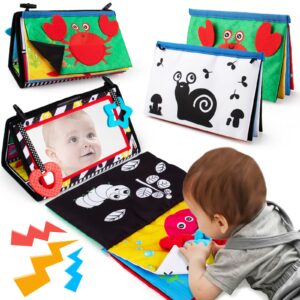 beetoy tummy time baby mirror toys newborn infant sensory toys with crinkle cloth book & teethers, high contrast developmental baby mirror crawling toys 0 3 6 12 months