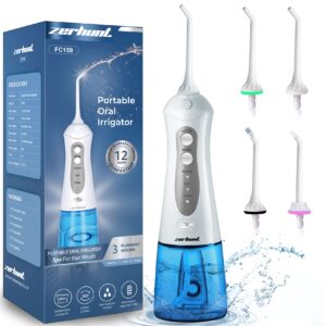 water flosser cordless teeth cleaner, professional wate flosser oral care for braces bridges care ipx7 waterproof dental flosser with 4 interchangeable jet tips, detachable water tank for home travel