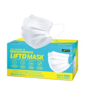 [made in korea] lift’d 3-layer white medical face masks - 50 masks, super soft, odorless, non- skin irritation non- woven fabric, comfortable elastic earloop, protection covering