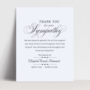 pixelia's creations simple classic elegance funeral thank you cards personalized, bereavement thank you card with envelope, symphaty acknowledgement