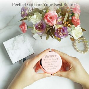 kuukzuuk Sister Gifts from Sisters, Sisters are Like Stars Gorgeous Rose Gold Compact Mirror Unique Friendship Gift for Women Girls Sisters for Women