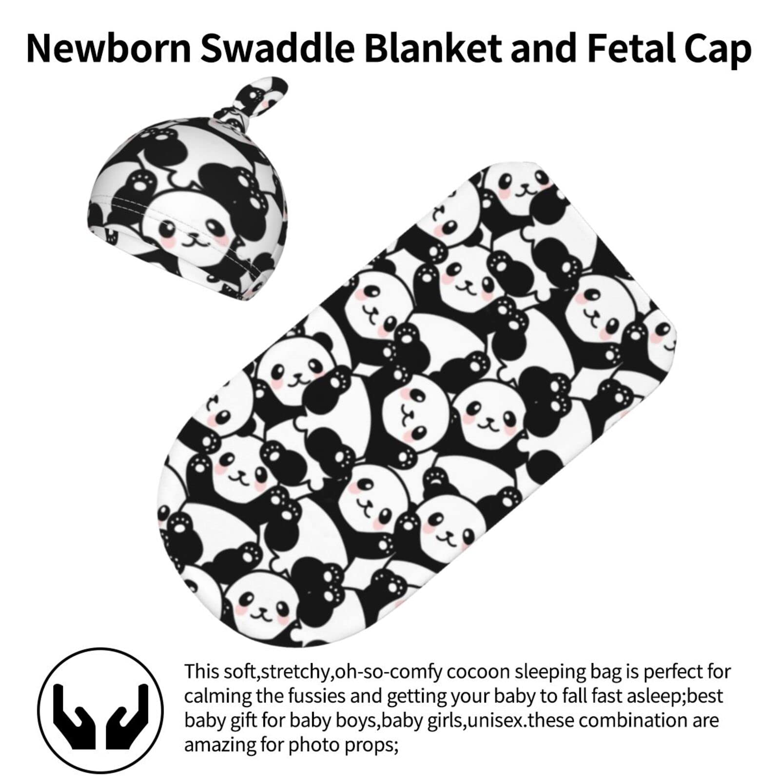 Panda Baby Stuff Newborn Swaddle Blankets Cute Baby Wrap Blanket Soft with Beanie Hat Sets Gifts for Infant Boy Girl