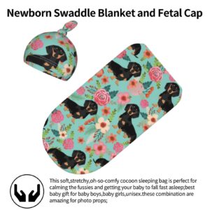 Dog Dachshund Baby Stuff Newborn Swaddle Blanket Sleep Sack Baby Wrap Baby Blanket Soft Stretchy Sack with Beanie Hat Sets for Infant Boy Girl