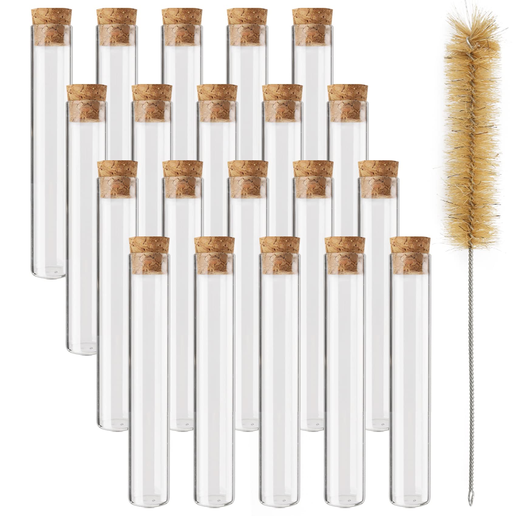 BTSD-home 20pcs Glass Test Tubes 20x120mm 25ml Clear Flat Test Tubes with Cork Stoppers for Plant Propagation, Party and Candy Storage