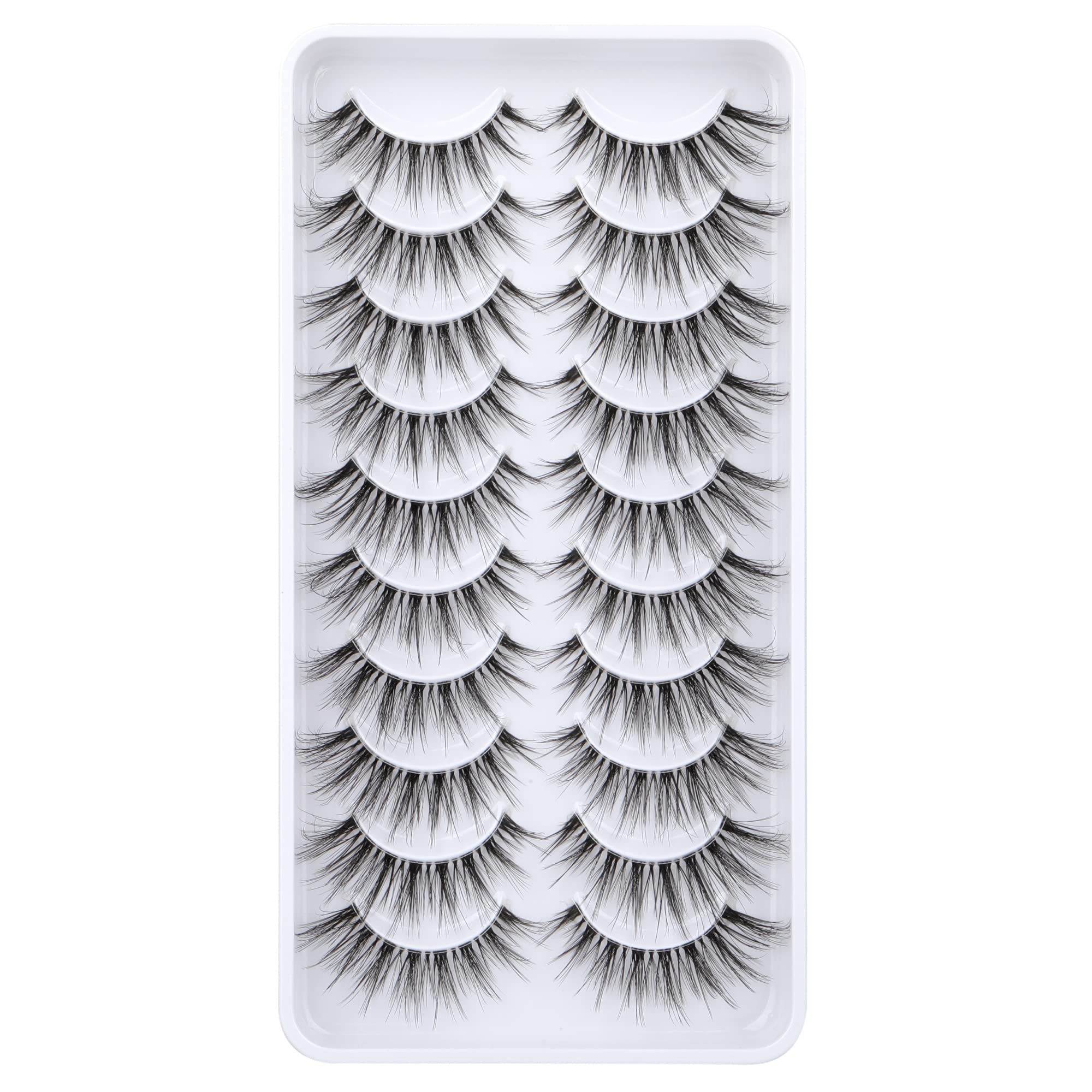 ALICROWN Wispy Eyelashes Natural Look Clear Lash Band Fake Eyelashes Fluffy Cat Eye Lashes Mink 10 Pairs Reusable Handmade Soft Eye Lashes Pack