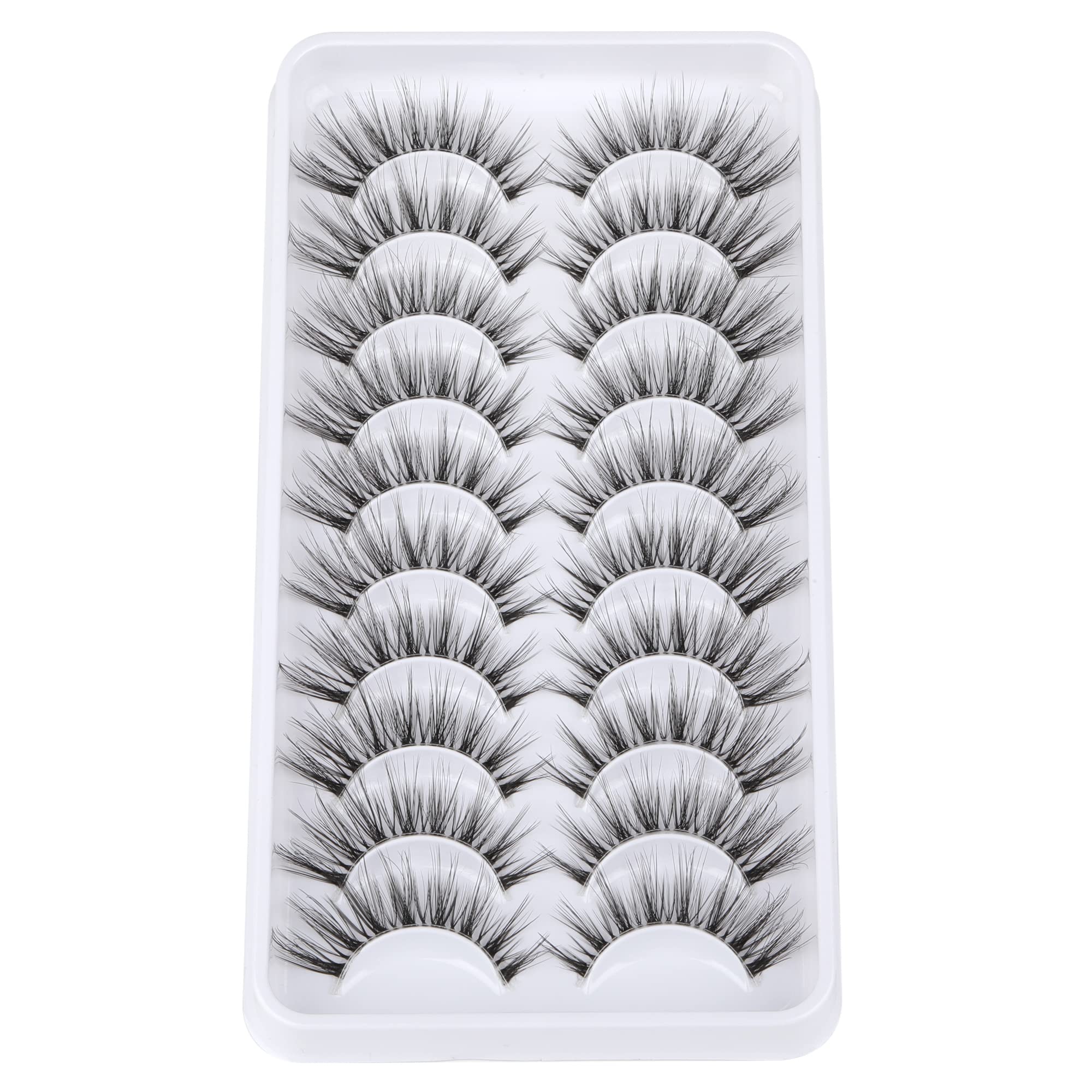 ALICROWN Wispy Eyelashes Natural Look Clear Lash Band Fake Eyelashes Fluffy Cat Eye Lashes Mink 10 Pairs Reusable Handmade Soft Eye Lashes Pack