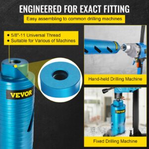 VEVOR Core Drill Bit, 2.5" / 63.5 mm Diameter 5/8"-11 Threaded, 9.5" / 241.3mm Depth Diamond Dry Coring Bore Tool with a Pilot Bit & 4.5" Blade, Masonry Hole Saw Bits for Hard Concrete Brick and Block