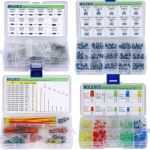 Molence 5162pcs DIY Electronics Components Kit Assortment, Resistors, Inductors, Capacitors, LED, Triode, ICS, Diodes, PCB, Potentiometer, Pin Header, Jumper Wire, Terminals, Tactswitch