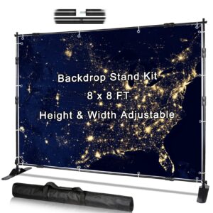 ielyiesy backdrop stand kit 10x8ft adjustable telescopic display step and repeat banner stand for party decoration, photoshoot, photography, trade show with carrying bag