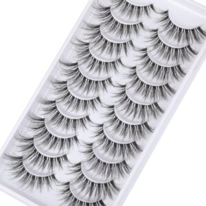 ALICROWN Wispy Eyelashes Natural Look Clear Lash Band Fake Eyelashes Fluffy Cat Eye Lashes Mink 10 Pairs Reusable Handmade Soft Eye Lashes Pack