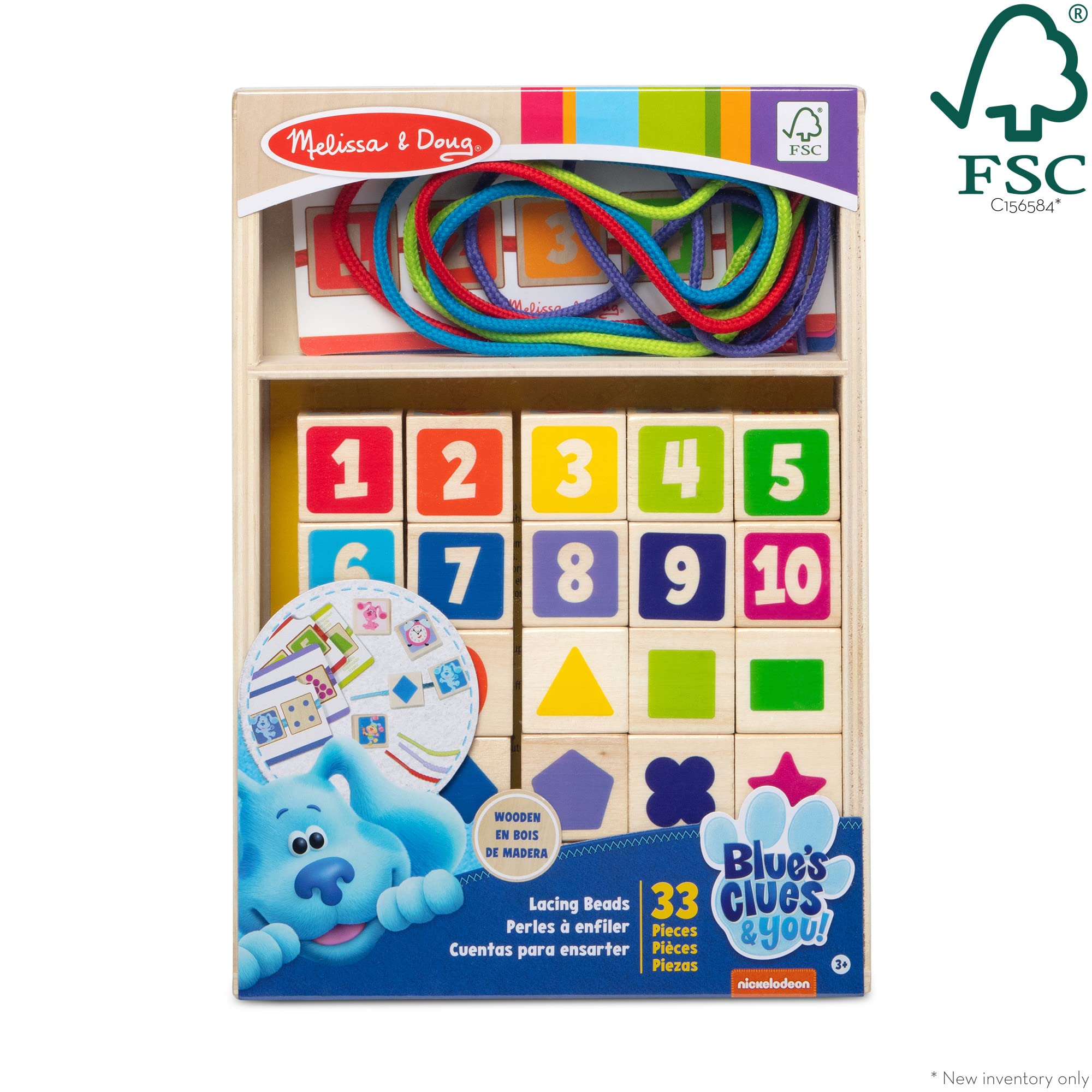 Melissa & Doug Blue’s Clues & You! Wooden Lacing Beads - 25 Beads, 4 Cords - FSC Certified