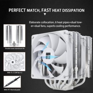 Thermalright Peerless Assassin 120 White CPU Air Cooler, 6 Heat Pipes,TL-C12W PWM Fan,Aluminium Heatsink Cover, AGHP Technology, for AMD AM4/AM5/Intel LGA 1700/1150/1151/1200/2066/2011 (PA120 White)