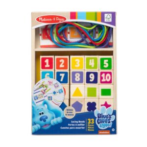 Melissa & Doug Blue’s Clues & You! Wooden Lacing Beads - 25 Beads, 4 Cords - FSC Certified