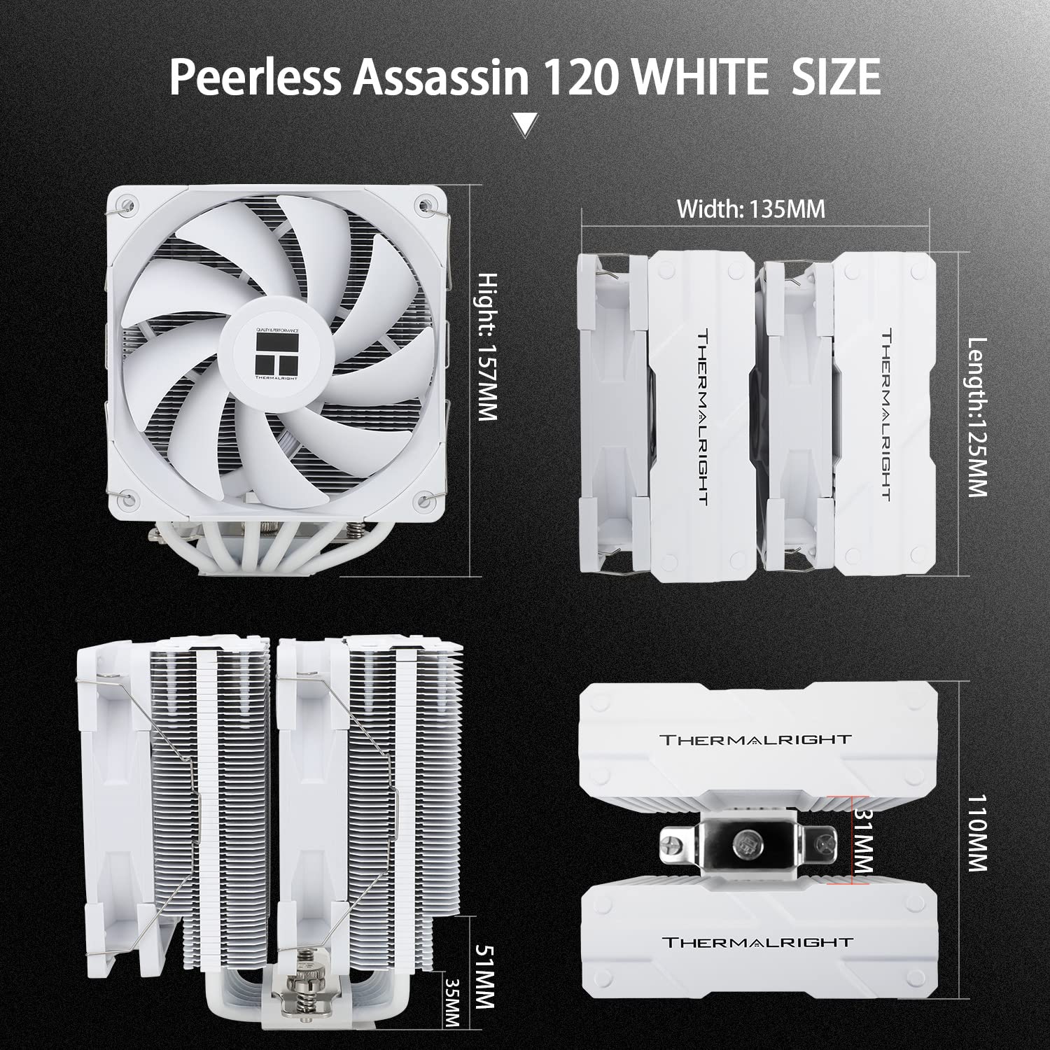 Thermalright Peerless Assassin 120 White CPU Air Cooler, 6 Heat Pipes,TL-C12W PWM Fan,Aluminium Heatsink Cover, AGHP Technology, for AMD AM4/AM5/Intel LGA 1700/1150/1151/1200/2066/2011 (PA120 White)