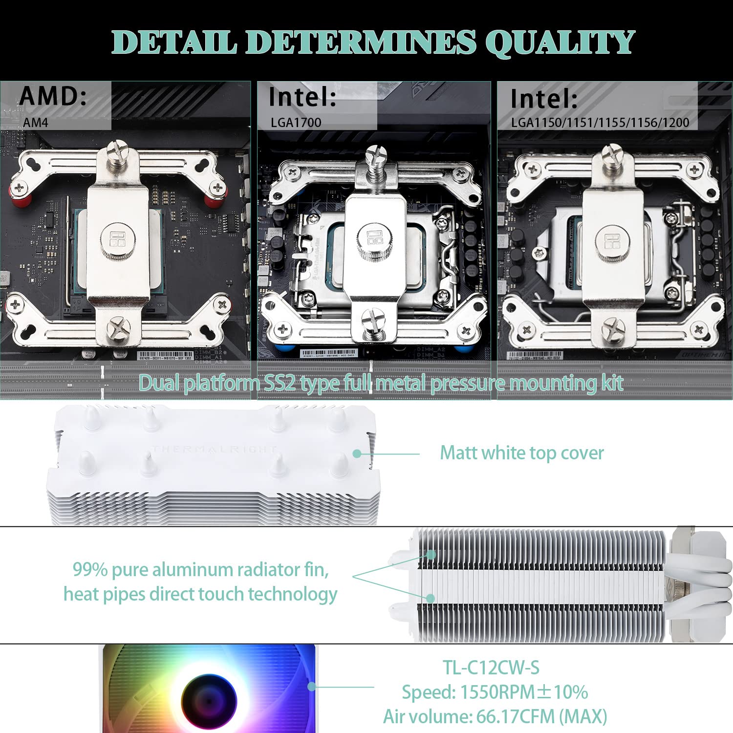 Thermalright AssassinX120 SE ARGB White CPU Air Cooler, AX120 SE ARGB, 4 Heat Pipes, TL-C12CW-S PWM Quiet CPU Fan with S-FDB Bearing, for AMD AM4/AM5/Intel 1700/1150/1151/1200