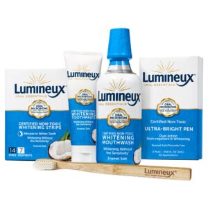 lumineux ultimate whitening kit - includes 7 whitening treatment strips, toothpaste, mouthwash, 2 bright whitening pens and bamboo toothbrush