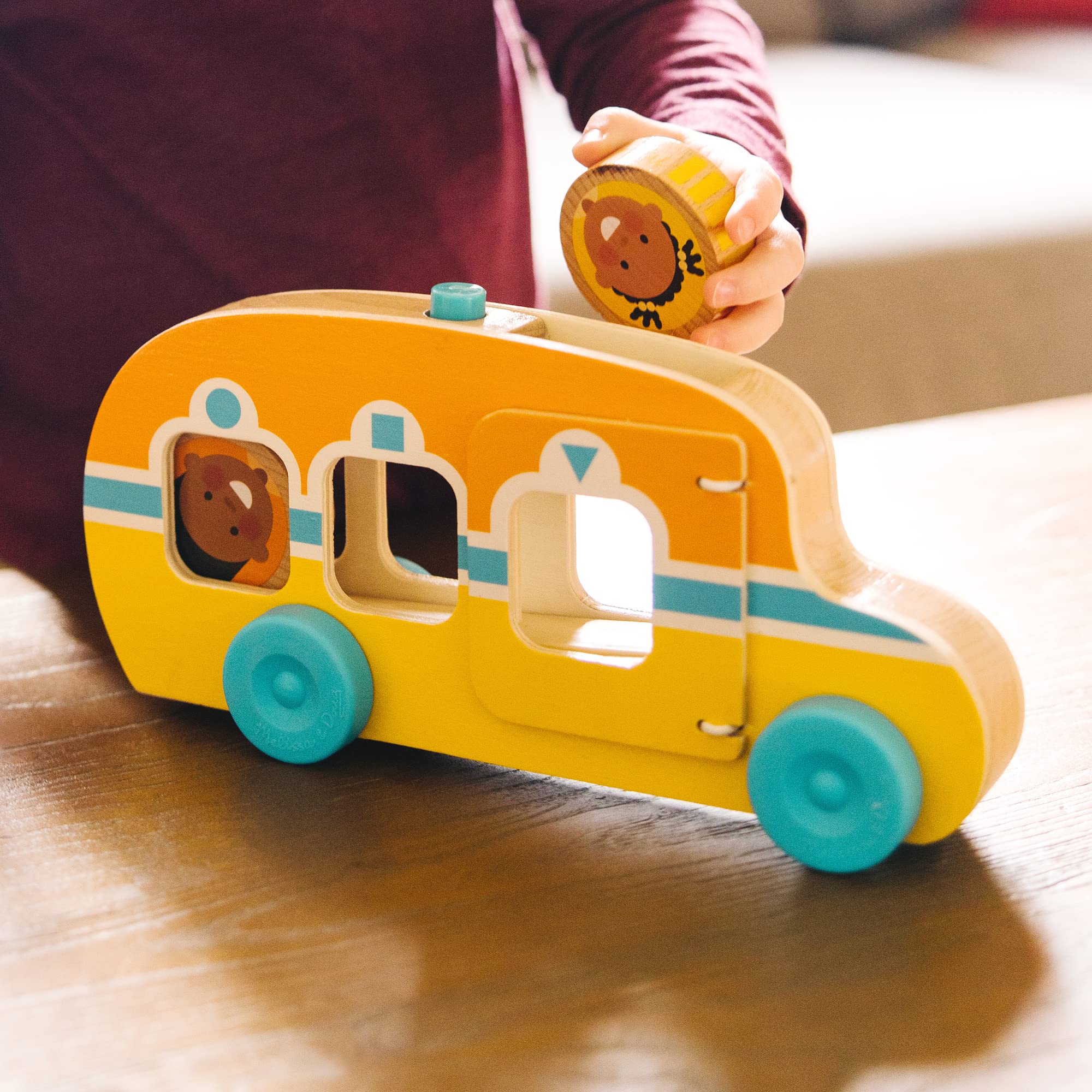 Melissa & Doug GO Tots Wooden Roll & Ride Bus with 3 Disks - FSC Certified