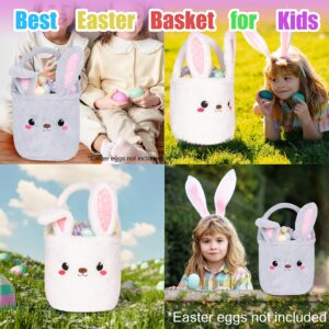 LUBOT Easter Basket for Kids 3D (9inch*9inch) Plush Bunny Baskets with Foldable Ears Egg Hunts bucket for Boys and Girls Easter Decoration Bag Gift, Pink