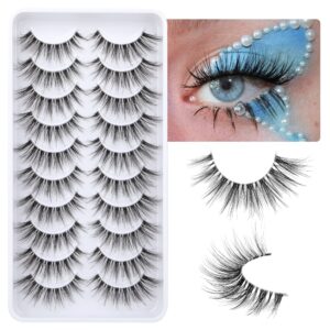 alicrown wispy eyelashes natural look clear lash band fake eyelashes fluffy cat eye lashes mink 10 pairs reusable handmade soft eye lashes pack