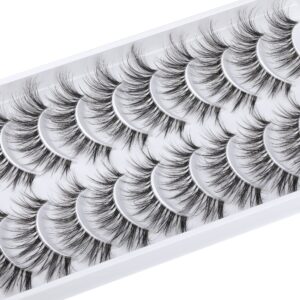 ALICROWN Wispy Eyelashes Natural Look Clear Lash Band Fake Eyelashes Fluffy Cat Eye Lashes Mink 10 Pairs Reusable Handmade Soft Eye Lashes Pack