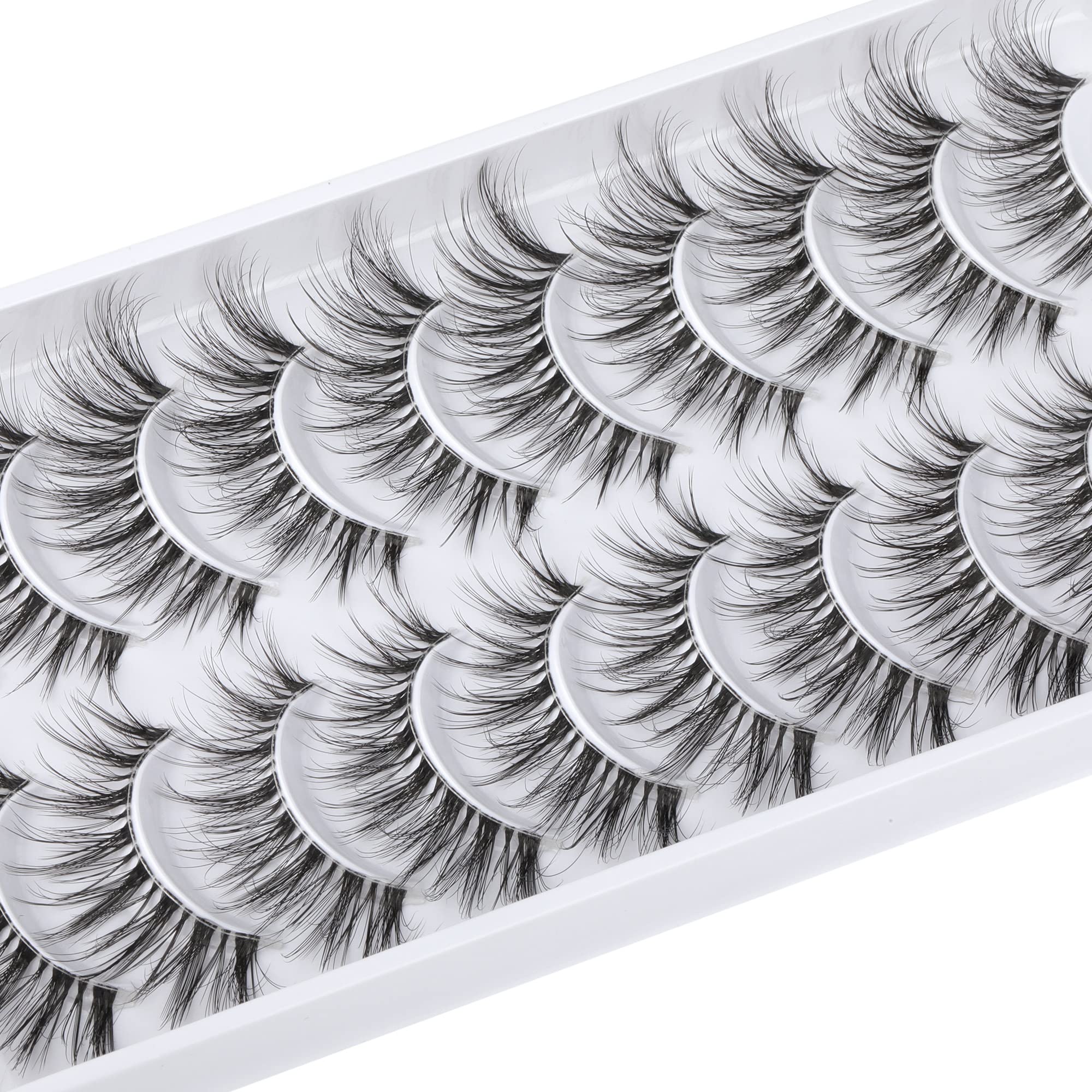 ALICROWN Wispy Eyelashes Natural Look Clear Lash Band Fake Eyelashes Fluffy Cat Eye Lashes Mink 10 Pairs Reusable Handmade Soft Eye Lashes Pack