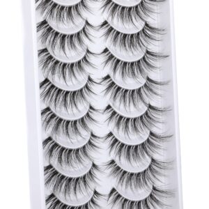 ALICROWN Wispy Eyelashes Natural Look Clear Lash Band Fake Eyelashes Fluffy Cat Eye Lashes Mink 10 Pairs Reusable Handmade Soft Eye Lashes Pack