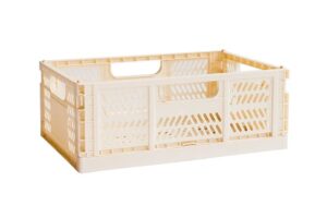 3 sprouts recycled plastic collapsible crate - stackable folding storage crate for organization for adults & kids - foldable plastic crate - large - cream