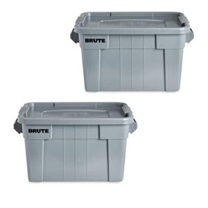 rubbermaid commercial products brute tote storage container with lids-included, 20-gallon, gray, rugged/reusable boxes for moving/storing in garage/basement/attic/jobsite/truck/camping, 2 pack